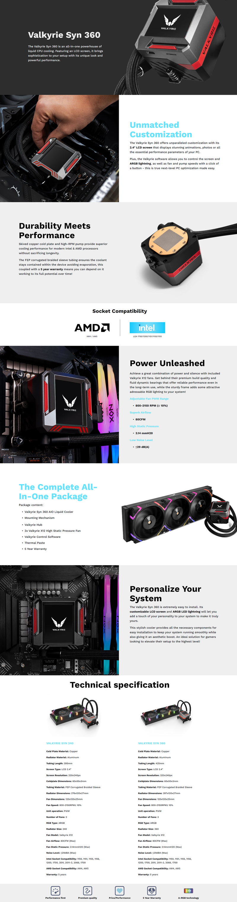 Valkyrie E360 AIO Liquid CPU Cooler | LCD Display | EZPC